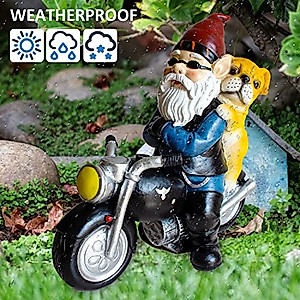 JHWKJS Garden Gnome with Lovely Dog Riding Motorcycle, Funny Outdoor Gnome Decoration Indoor Outdoor Lawn Figurines for Home Yard Décor