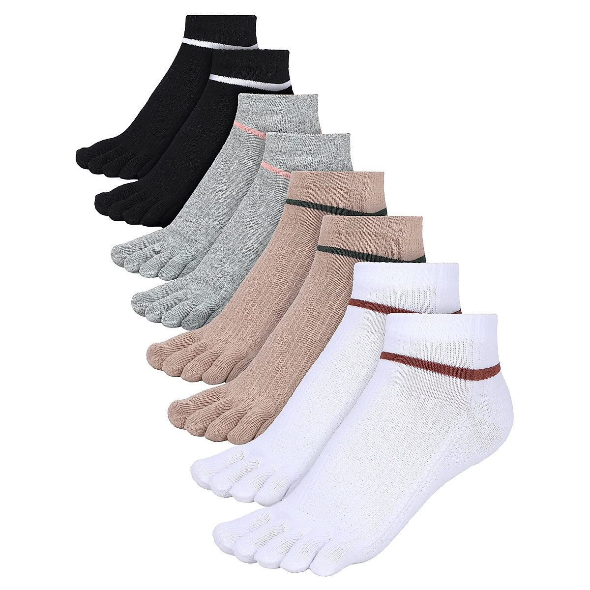Bencailor 4 Pair Women Five Toe Socks Cotton Toe Socks Athletic Running Long Split Toe Women's Cotton Crew Ankle Socks(Black, White, Grey, Khaki)