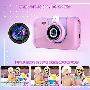 PURULU Upgraded Real 1080P Kids Camera with Flip-up Lens for Selfie & Video, 32GB SD Card Included, 2.4" Screen Camera Toy for 4-12 Years Old Girls Boys on Birthday Party as Gift, Pink
