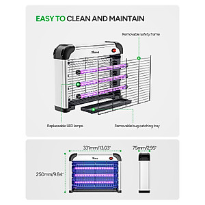 Buzbug LED Bug Zapper Indoor, 10 Years Lifespan 3 Lamps Sustainable Less Power, 3800V Powerful Electric Mosquito Zapper, Durable Fly Trap Mosquito Trap, Fly Killer Fly Zapper -MA009