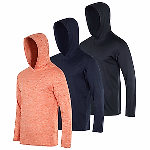 3 Pack: Men’s Quick Dry Fit Moisture Wicking Long Sleeve Fishing Active Athletic Hoodie Performance Hooded TShirt Workout Running Gym Sports Casual Sweatshirt UPF 50 Outdoor Hiking-Set 10, Large