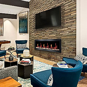 Litedeer Homes Latitude II 58" Smart Electric Fireplace with App, Crackling Fire Sounds, Diamond-Like Crystal, Black - ZEF58VC