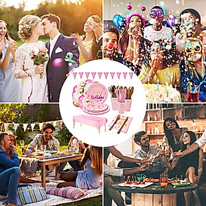 Pink Birthday Plates,Pink Birthday Party Plates Supplies pink Paper Plates Cups Napkins Sets, For Pink Birthday Party Decorations for Girls and Women,Serve 16 Guests(Pink)