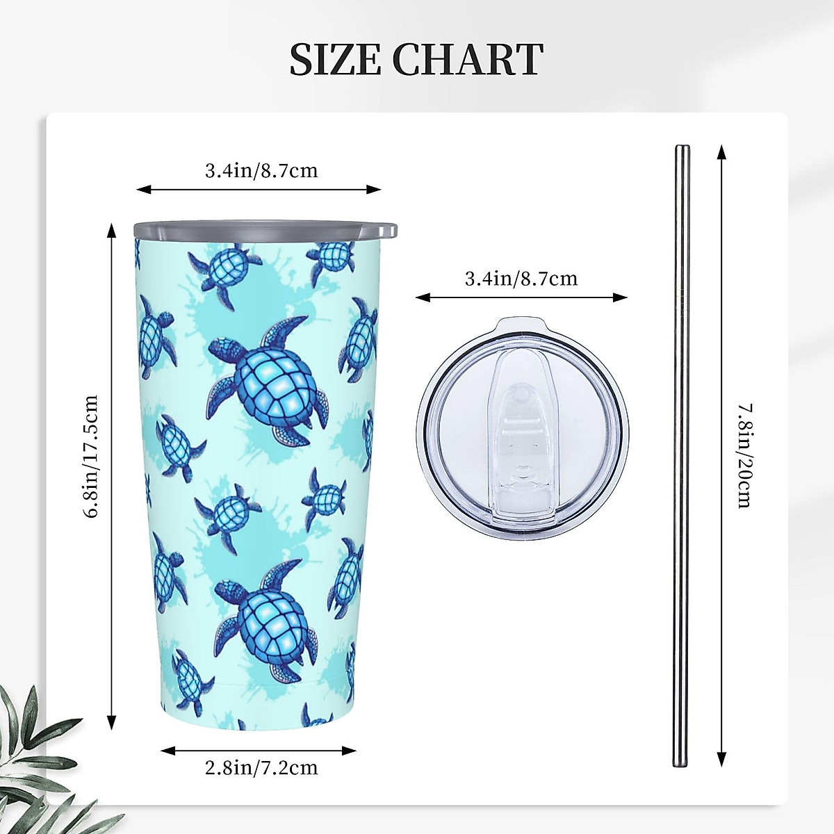 JASROTAO Sea Turtle Tumbler,Turtle 20oz Stainless Steel Insulated Travel Tumbler,Travel Coffee Mug with Lid and Straw Water Bottle Drink Tumbler Cups Gifts for Women Men Lovers