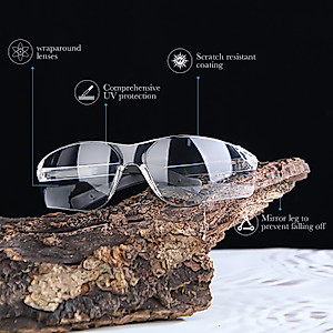 Queekay 50 Pcs Safety Glasses Impact UV Scratch Glasses Bulk Eye Protection for Men and Adolescents Working Lab Construction Science (Clear)