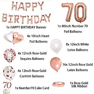 Finypa 70th Birthday Decorations for Women - 70th Happy Birthday Decoration Gold Rose with Sash, Number 70 Foil Balloon, Happy Birthday Banner, Happy 70th Birthday Cake Topper