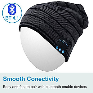 Qshell Winter Comfy Bluetooth Beanie Washable Hat w/Basic Knit Music Cap with Speakers & Mic Hands Free Wireless Bluetooth Headsets for Running Skiing Skating Hiking, Gray