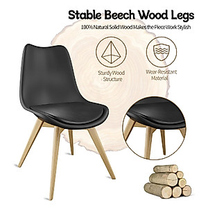 KR EVERKIND Modern Dining Room Chair Set of 4, Mid Century Modern Shell Chair with Beech Wood Legs and Soft Padded, DSW Upholstered Side Chair for Kitchen, Dining, Bedroom, Living Room, Black