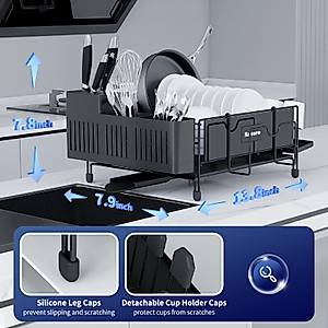 Kitsure Dish Drying Rack Large - Stainless Steel Dish Rack for Kitchen Counter, Dish Drainer with Drainboard Connected to The Sink, Dish Holder for Cups, Cutlery & Cutting Board, Black, Single-tiers