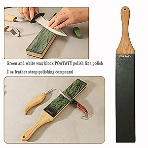 POATATY Leather Strop Paddle with Polishing Compound 14 inch x 2 inch for Sharpening & Honing- Knives Double Sided Strop Paddle - Get Razor-Sharp Edges with Knife Strop Kit