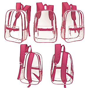 Moda West 17" Clear PVC Backpack, Pink - Heavy Duty Transparent Bookbag with Padded Shoulder Straps See Thru