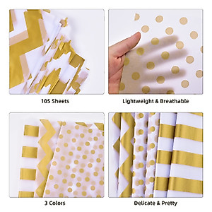 Ueerdand 105 Sheets Gold Tissue Paper, Christmas Metallic Gift Wrapping Paper Bulk for New Year Gift Bags, Birthday, Graduation, DIY Shipping Crafts, 20 Inch x 12 Inch