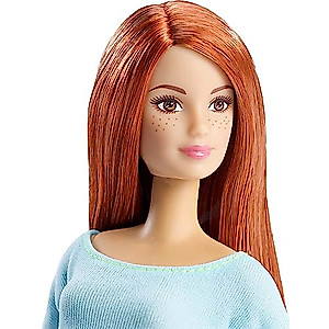 Barbie Made to Move Posable Doll in Pastel Blue Color-Blocked Top and Yoga Leggings, Flexible with Red Hair