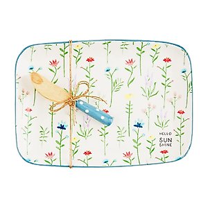 Mud Pie Floral Fruit Cheese Set, Floral, 10" x 7" | speader 5.75"