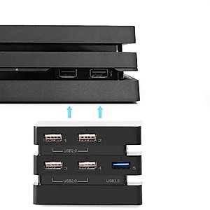 Santing ABS USB Hub, Professional Multi-Port USB Hub, with LED Indicators for Ps4 Pro Console Easy Installation Ps4 Pro Default