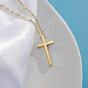 Carleen 14K Solid Real Yellow Gold Small Little Faith Cross Crucifix Pendant Necklaces Jewelry Valentines Day Gift Idea for Women, 18" Chain