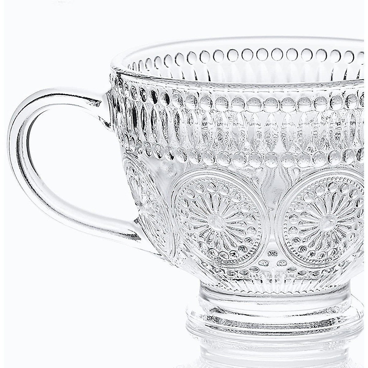 Kingrol Glass Coffee Mugs with Handles, 6 Pack 12.5 Ounces Embossed Tea Cups, Vintage Drinking Glassware for Water, Milk, Latte, Cappuccino, Dessert, Beverage