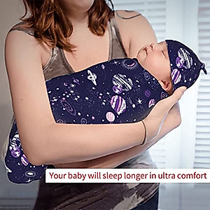 Space Galaxy Constellation Purple Newborn Swaddle Blankets Hat Sets Soft Stretchy Christan Baby Stuff Receiving Blanket Gifts for Infant Baby Boy Girl