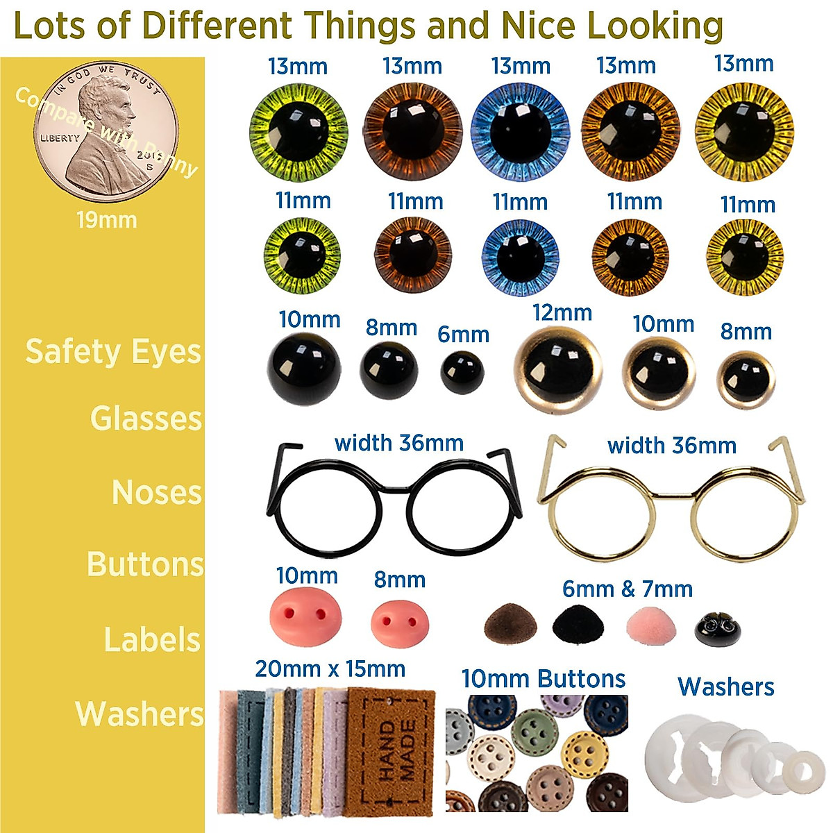 SEVENSUN Safety Eyes for Amigurumi 247 PCS, Crochet Glasses Noses and Buttons, Various Designed Crochet Accessories, Stuffed Crochet Eyes with Washers, Craft Doll Eyes and Nose