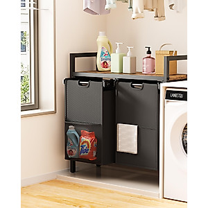 Cunutak Upgrade Laundry Hamper with Shelf, Silent Drawer Laundry Basket Organizers with Pull-Out, Laundry Hamper 2 Section and Removable Bags, 2 X 50L Laundry Sorter for Laundry Room, Bathroom