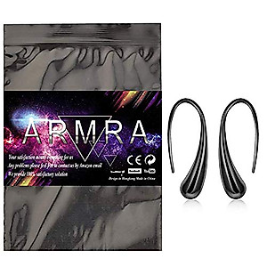ARMRA Fashion Classic Silver Thread Drop Earrings Teardrop Back Earrings Bright Black