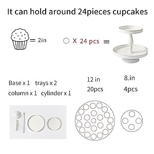 Donosura 2 Tier Tray, White Cupcake Stand Easter Tiered Tray Decor Stands Metal Round Tiered Serving Tray Dessert Dispaly Cupcake Tower for Birthday Wedding Graduation Cememory Party