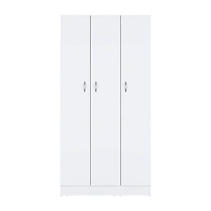 Wardrobe Erie with Four Storage Shelves, Two Drawers and Three Doors -White.