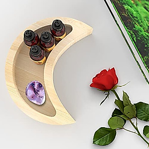 Wood Moon Tray Crystal Holder, Nuadem 6" x 3" Wooden Crystal Display Tray, Moon Shaped Ramadan Tray, Crystal Stone Holder - Crescent Crystal Tray for Essential Oil Jewelry & Food Dessert