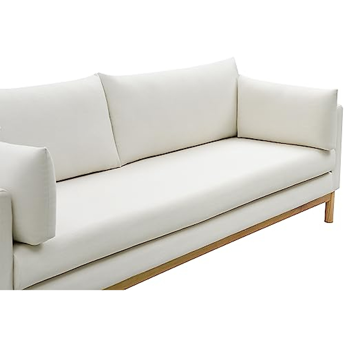 Meridian Furniture 157Cream-L Langham Collection Mid-Century Modern Linen Textured Fabric Upholstered Loveseat, Cream Linen Textured Fabric, Natural Finish Wood Base, 66" W x 33.5" D x 33" H, Cream