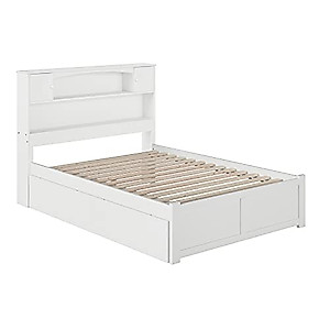 AFI Newport Full Platform Bed with Flat Panel Footboard and Turbo Charger with Urban Bed Drawers in White