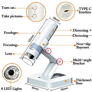 USB Digital Microscope, GUVOP 50X-1000X Handheld Pocket Microscopes Camera, 1080P HD Coin Microscope, Trichome Mini Camera Magnifier with 8 Adjustable LED, Compatible with Mac, PC View Windows- White