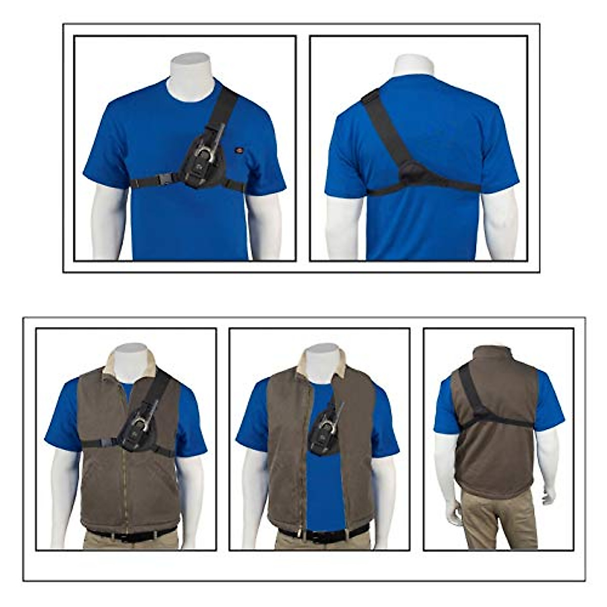 RCH-103 Radio Chest Harness Shoulder Radio Holster Chest Pack an Adjustable Depth Radio Pouch for Small Motorola Talk About Two-Way Radios and Walkie Talkies. Made in USA by Holsterguy.