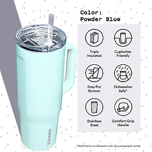 Corkcicle Tumbler With Straw and Handle, Reusable Water Bottle, Triple Insulated Travel Mug, BPA Free, Keeps Beverages Cold for 12 Hours and Hot for 5 Hours, Gloss Powder Blue, 40 oz