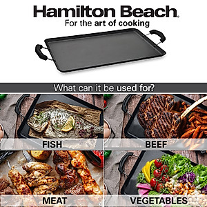 Hamilton Beach Nonstick Double Griddle 19x11-Inch - Black Aluminum Griddle with Soft Touch Bakelite Handle - Flared Edge - Spiral Bottom, Easy to Clean, Multipurpose Use - Durable & Dishwasher Safe