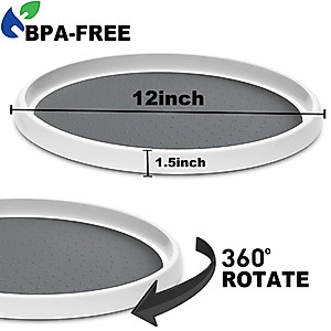 Set of 2, 12 Inch Non-Skid Lazy Susan Organizer, Pantry Lazy Susan Turntable for Cabinet, Kitchen Cabinet Organizer, Pantry Organization and Storage -White/Gray