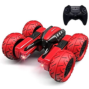 Threeking RC Rotating Stunt Cars Flowering Remote Control Car Toys with Lights Double-Sided Driving 360-degree Flips Rotating Car Toy, Red