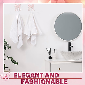 CroBlissful Coquette Pink Bow Hook Iron Bow Knot Wall Hook Home Decorative Hook Door Hanger Towel Hook for Coat Hat Towel Multi-Purpose Hooks Bathroom Kitchen Living Room Home Decor, 5.31 x 3.74 inch