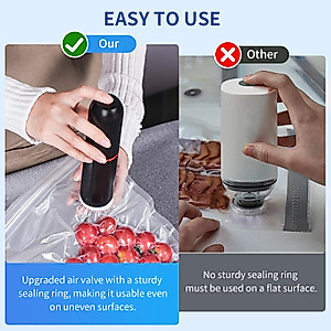 AIRMSEN Handheld Vacuum Sealer for Food Preservation & Storage, Portable Mini Vacuum Sealer with 11 PCS Reusable Sous Vide Bags and 2 PCS Vacuum Wine Sealer