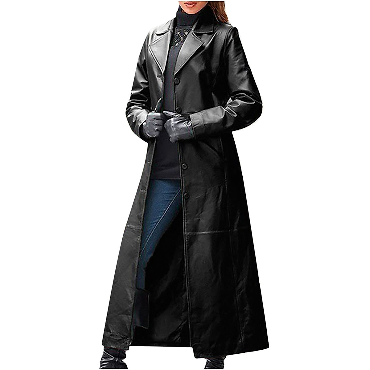INESVER Leather Jacket for Women, Sales Today Clearance Winter Warm Trench Coats Loose Open Front Long Parka Oversizes Gothic Long Pea Coat with Pockets Outerwear