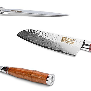 Sunlong Santoku 5 inch Chef's Knives Japanese Hammered Damascus Natural Bloodwood Handle