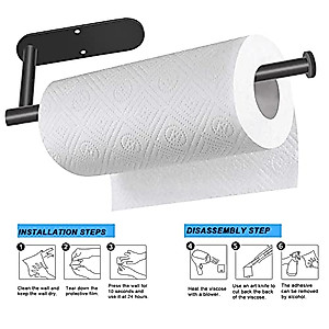 Paper Towel Holder Under Cabinet, Paper Towel Rack Roll Holder for Kitchen Bathroom Toilet Large Roll Paper, Paper Towel Holder Wall Mount, Self-Adhesive or Screws, 304 Stainless Steel, Black