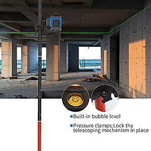 Laser Level Pole， Telescoping Tripod Pole 12FT/3.7M with Tripod Adjustable Mount 5/8''&1/4'' Thread for Bosch Dewalt Rotary and Line Rotary Lasers (MP2 Pole with Tripod)