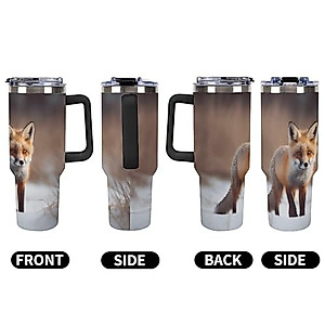 YTLKGFP 40 Oz Large Capacity Car Cup Cute Fox Tumbler with Handle (Black) Straw Lid Insulated Stainless Steel Water Bottle Travel Mug Leak-proof Car Cup Keeps Cold Or Hot