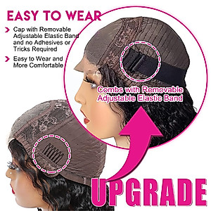 FIRIEYA Deep Wave Lace Front Wigs Human Hair Wigs for Black Women 180% Density 4X4 HD Transparent Lace Closure Human Hair Wigs for Black Women Glueless with Baby Hair Natural Color(18 Inch)