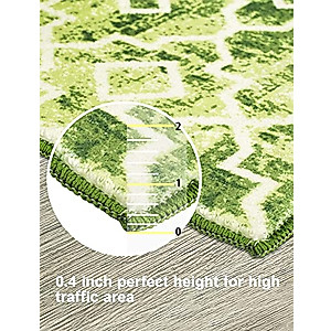 Moroccan Runner Rug,2'X 6' Distressed Washable Area Rug Green Non-Slip Kitchen Mat Faux Wool Low-Pile Floor Carpet for Kitchen Laundry Bedroom Bathroom Living Room