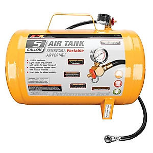Performance Tool W10005 Hi-viz 5-Gallon Horizontal Portable Air Tank With Tire Air Chuck , Yellow