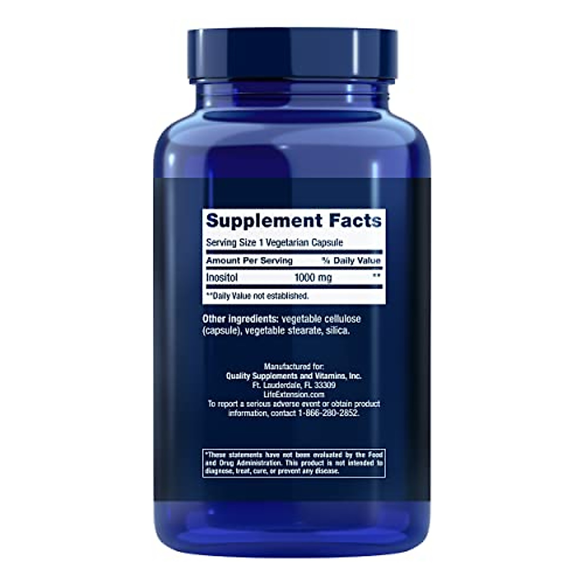 Life Extension Inositol Caps 1000 mg - Myo-inositol Supplement - Gluten-Free, Non-GMO, Vegetarian - 360 Capsules
