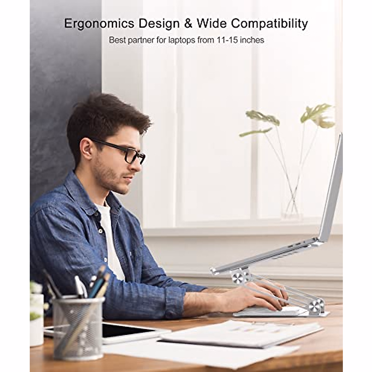 BoYata Laptop Stand, Adjustable Laptop Riser Ergonomic Computer Stand for Desk, Aluminum Laptop Holder Compatible for MacBook Pro/Air, Surface Laptop and Other Laptops up to 15 Inches