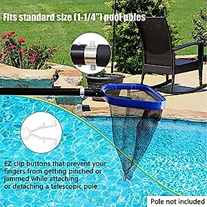 POOLWHALE Pool Leaf Rake with Double Layer Deep-Bag, Professional Skimmer Heavy Duty Mesh Net, Commercial Size(Plastic Tab at The Bottom for Assisting When You Empty The Net)
