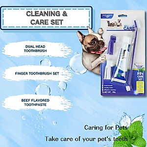 Pet Dog Dental Care Fresh Breath Kit with Dog Toothpaste, Dog Toothbrush and Finger Brush, Reduces Plaque & Cleans Tartar, Healthy & Clean Dog Teeth, Pet Toothpaste, Beef Flavor